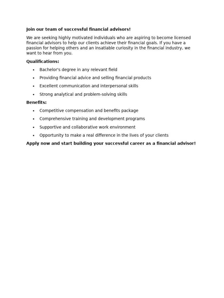 Become a Financial Advisor Today! | PDF