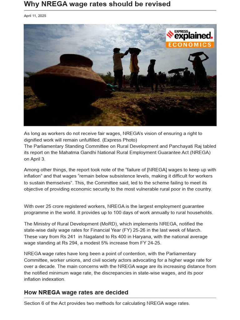Revamping NREGA Wage Rates for Fairness | PDF | Cost Of Living ...
