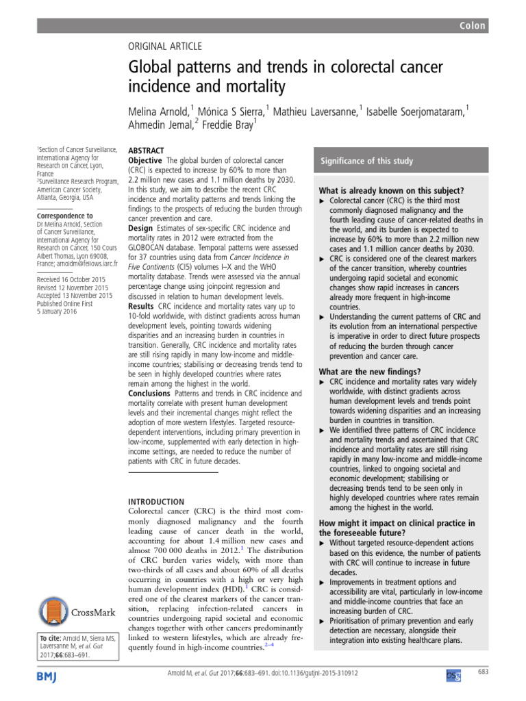 Global Patterns and Trends in Colorectal Cancer Incidence and Mortality ...