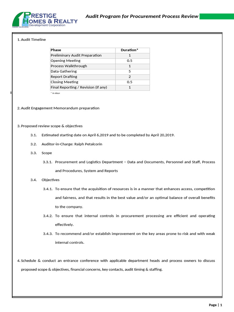 Procurement Process Audit Program | PDF | Audit | Procurement