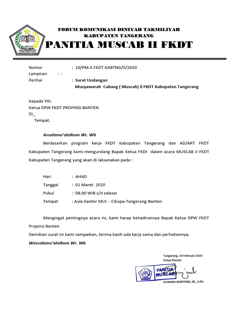 Undangan Muscab DPW | PDF