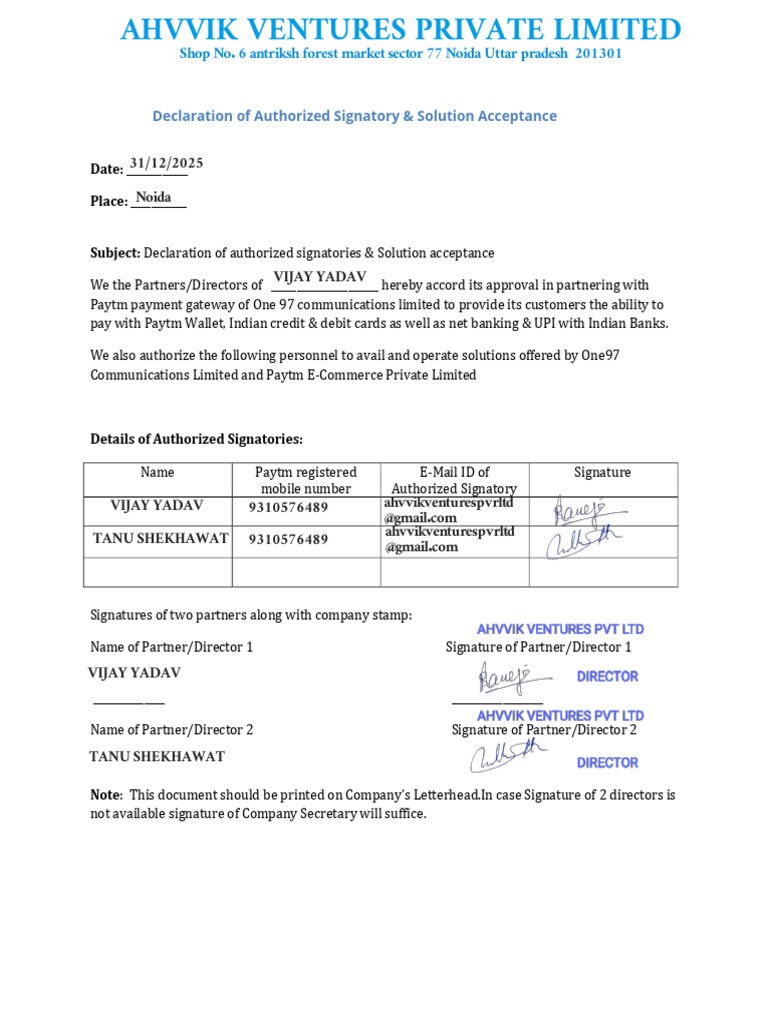 SF - Declaration of The Authorized Signatory PDF | PDF