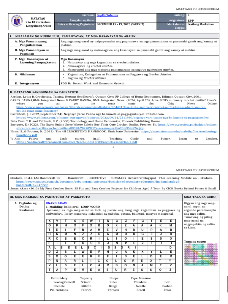 DLL Matatag - Epp 5 q3 w7 | PDF