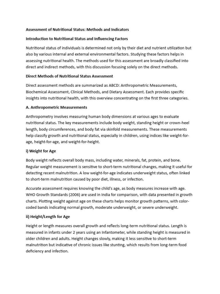 Nutritional Status Assessment Methods | PDF | Body Mass Index ...