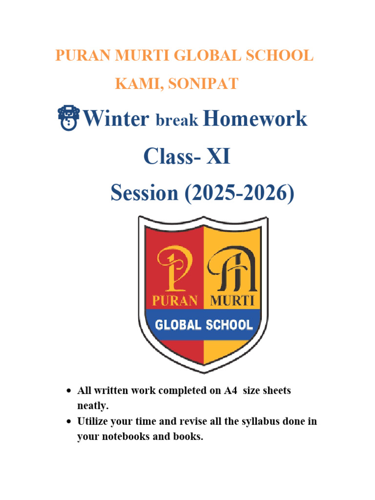 Winter Break Home Work XI | PDF | Gases | Chemistry