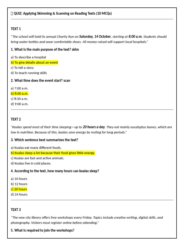 Skim and Scan Assignment | PDF