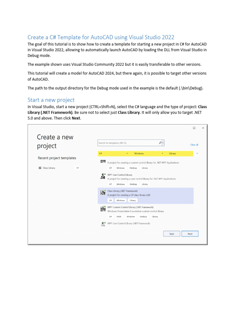 C# AutoCAD Template in Visual Studio 2022 | PDF