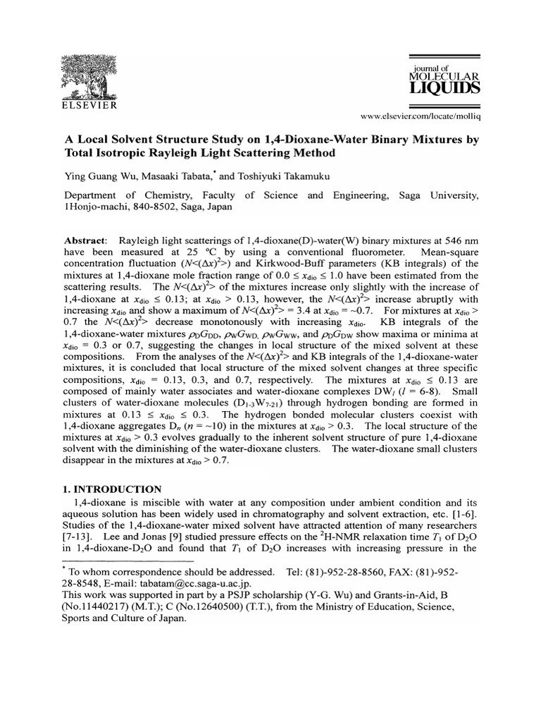 Takamuku Local Solvent Structure Water Dioxane | PDF
