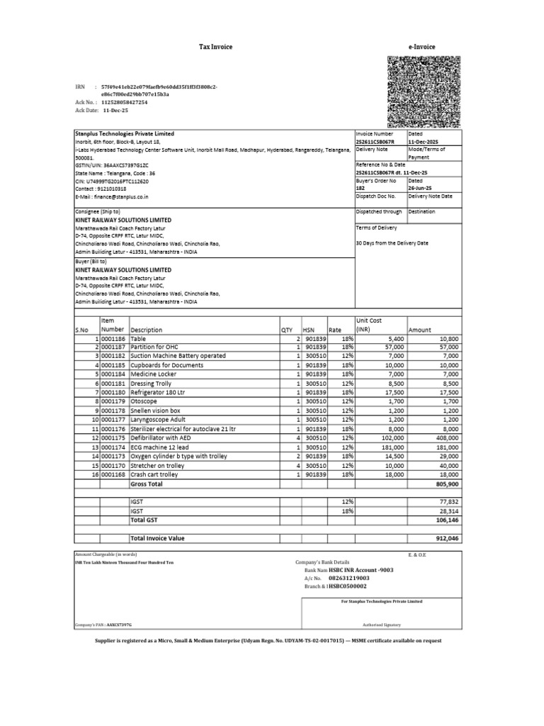 e-Invoice for Medical Equipment Purchase | PDF