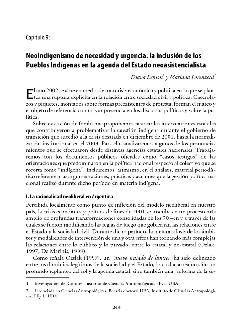 2008 Lorenzetti Lenton Neoindigenismo de Necesidad y Urgencia | PDF ...