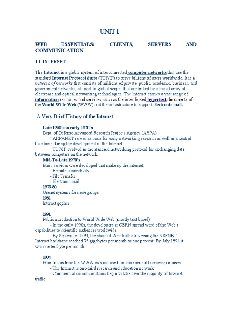 Unit 1: WEB Essentials: Clients, Servers AND Communication | PDF ...