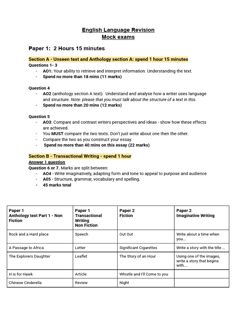 English Language Mock Exam Guide | PDF | Communication | Human ...