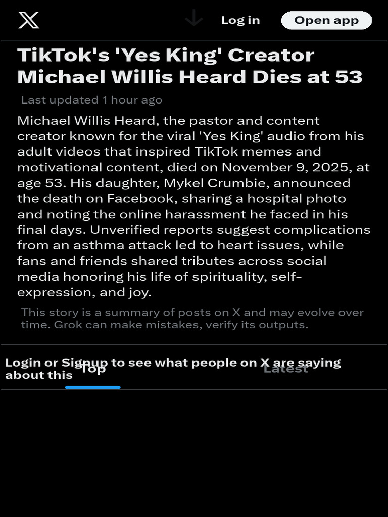 TikTok's 'Yes King' Creator Michael Willis Heard Dies at 53 X | PDF