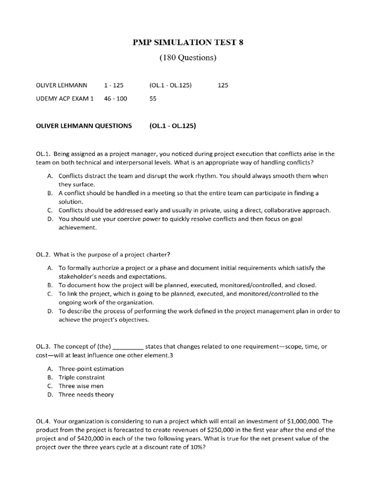 PMP Simulation Test 8 | PDF