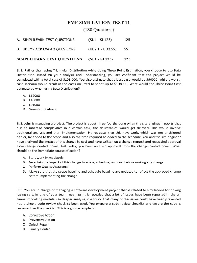 20230114 PMP Simulation Test 11 | PDF