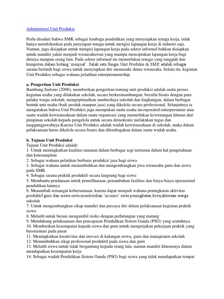 Administrasi Unit Produksi | PDF | Karier & Perkembangan | Bisnis