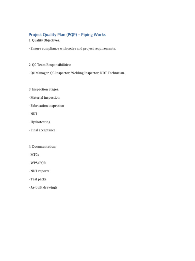 Project Quality Plan | PDF