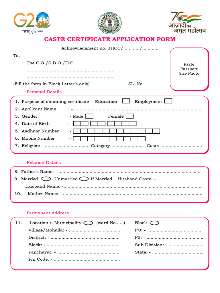 Caste Certificate Application Form | PDF | Chess Openings | Chess
