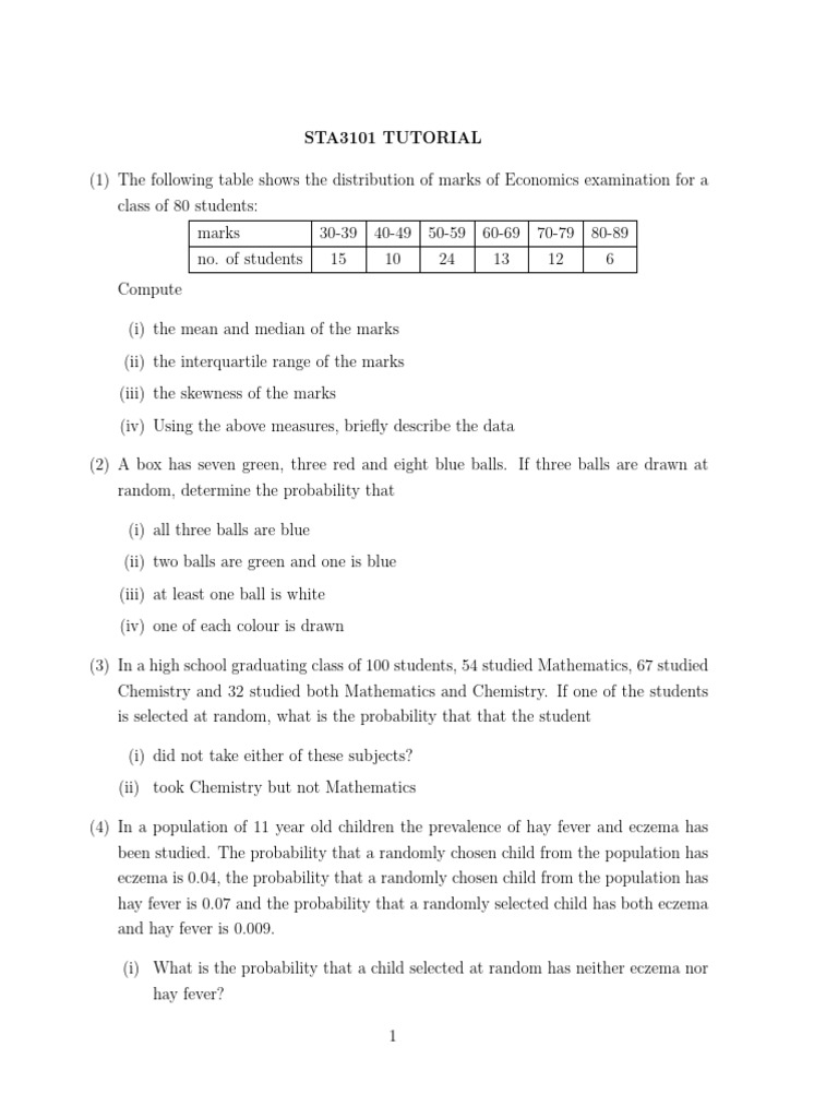 Statistics and Probability Exercises | PDF | Probability Density ...