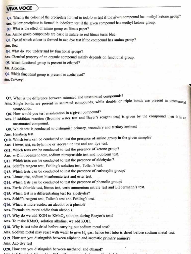 Viva Questions - Functional Group Analysis | PDF