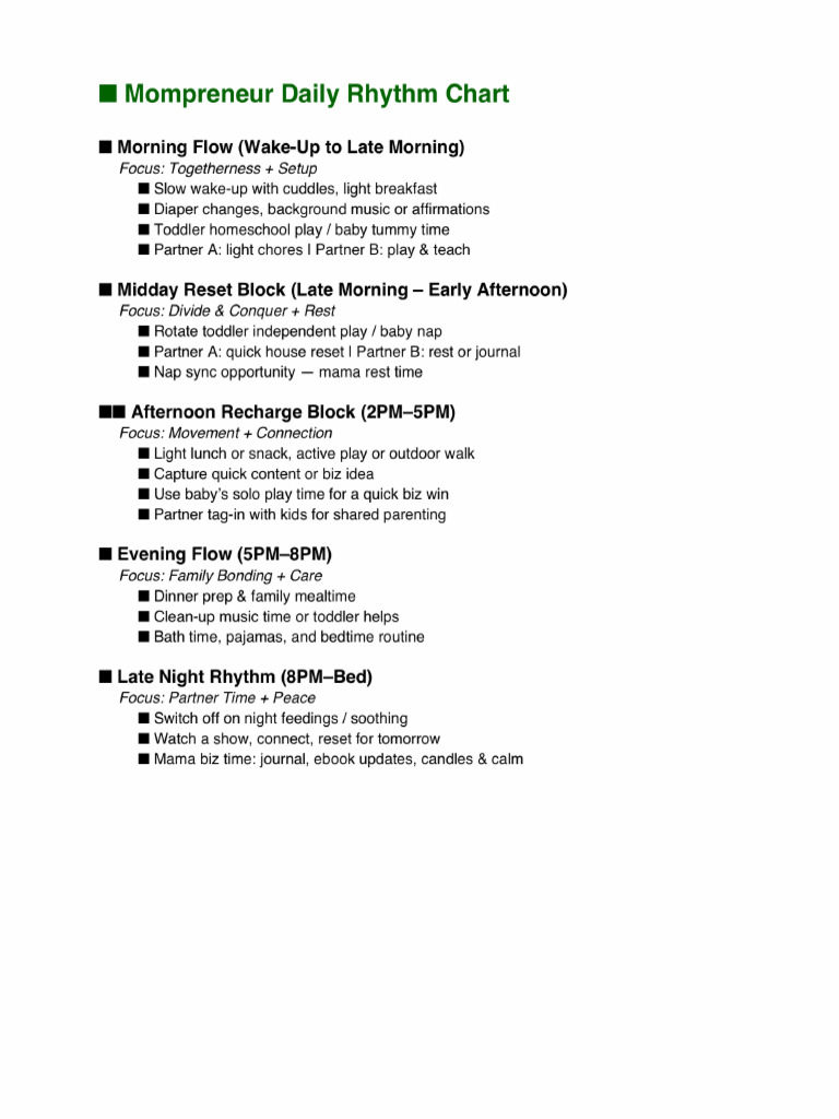 Mompreneur Weekly Rhythm Chart | PDF