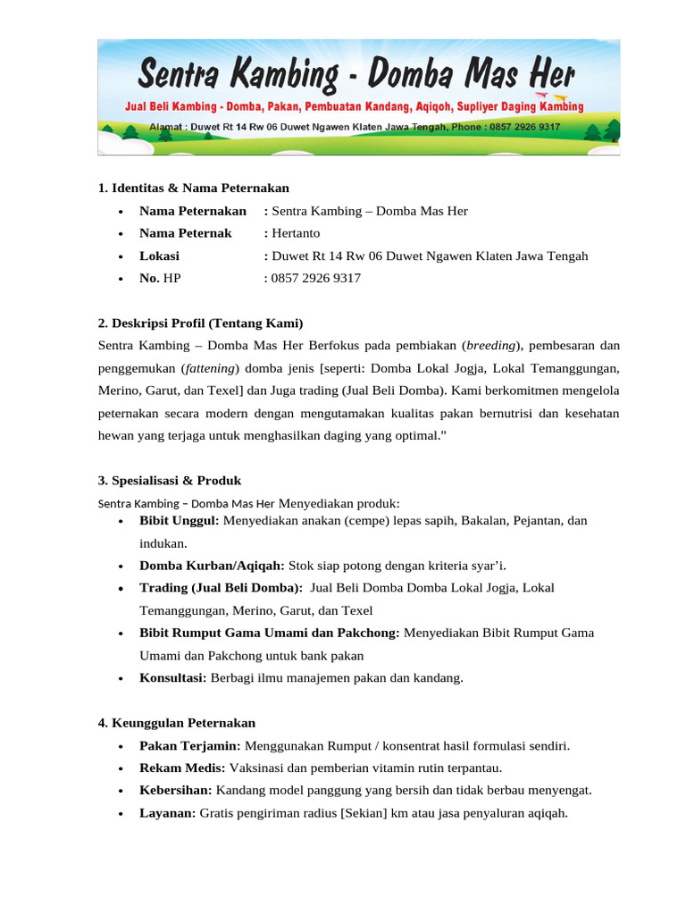 Peternakan Domba Mas Her Klaten | PDF