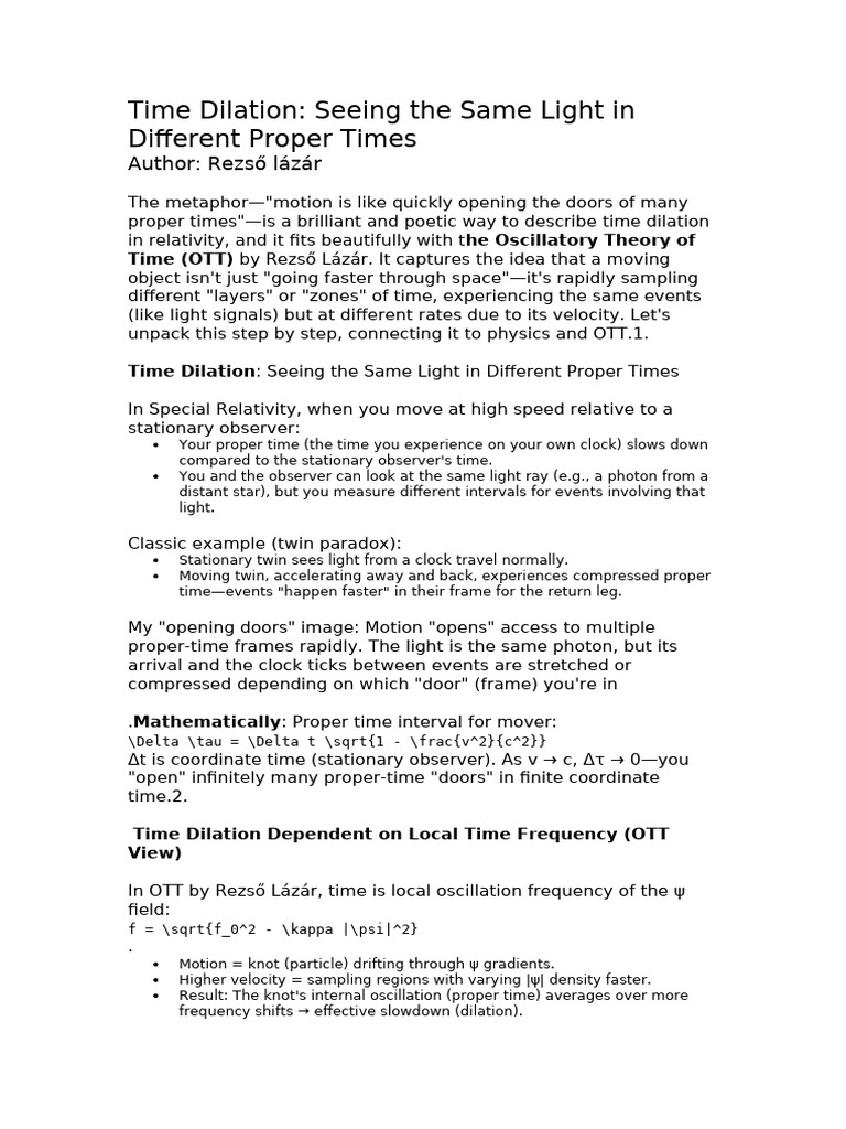 Time Dilation: Seeing The Same Light in Different Proper Times | PDF ...