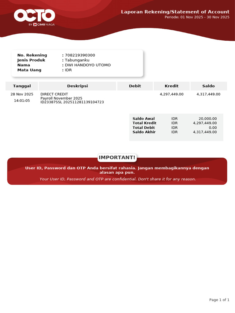 November 2025 Account Statement Summary | PDF