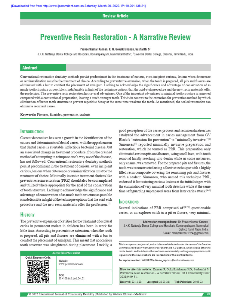 Preventive Resin Restoration Review | PDF | Medical Specialties ...