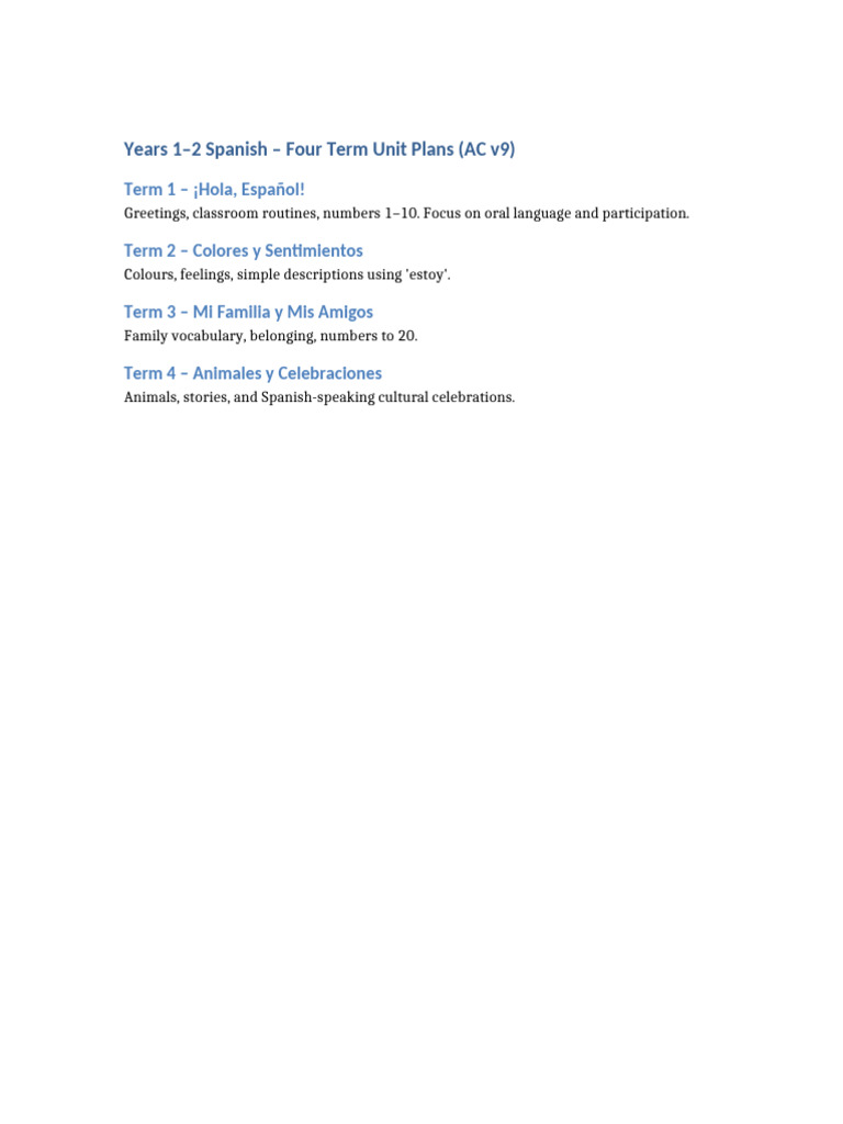 Y1 2 Spanish Four Term Units | PDF