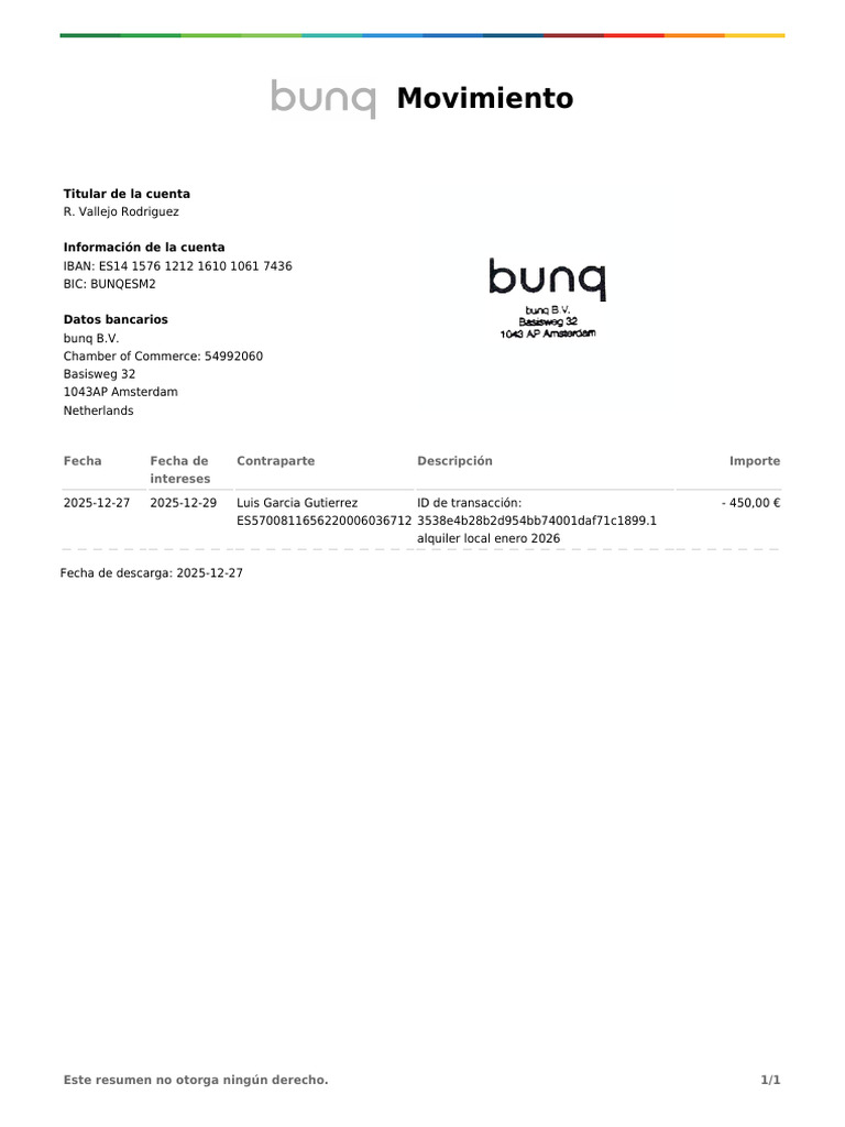 2025-12-27 10-09-14 Bunq Detalles Transacción | PDF