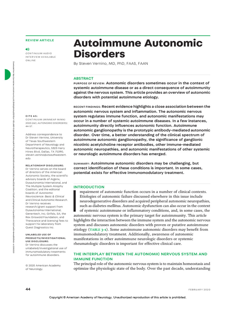 Autoimmune Autonomic Disorders Overview | PDF | Acetylcholine | Immunology