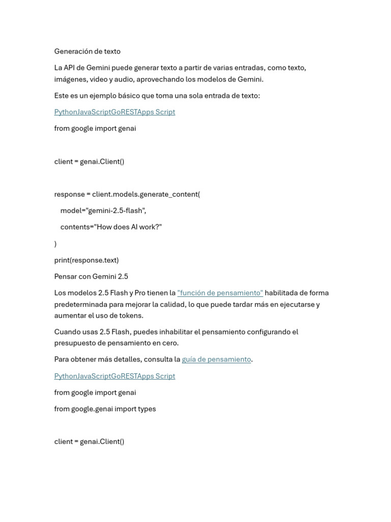 Generación de texto con API Gemini | PDF | Python (lenguaje de ...