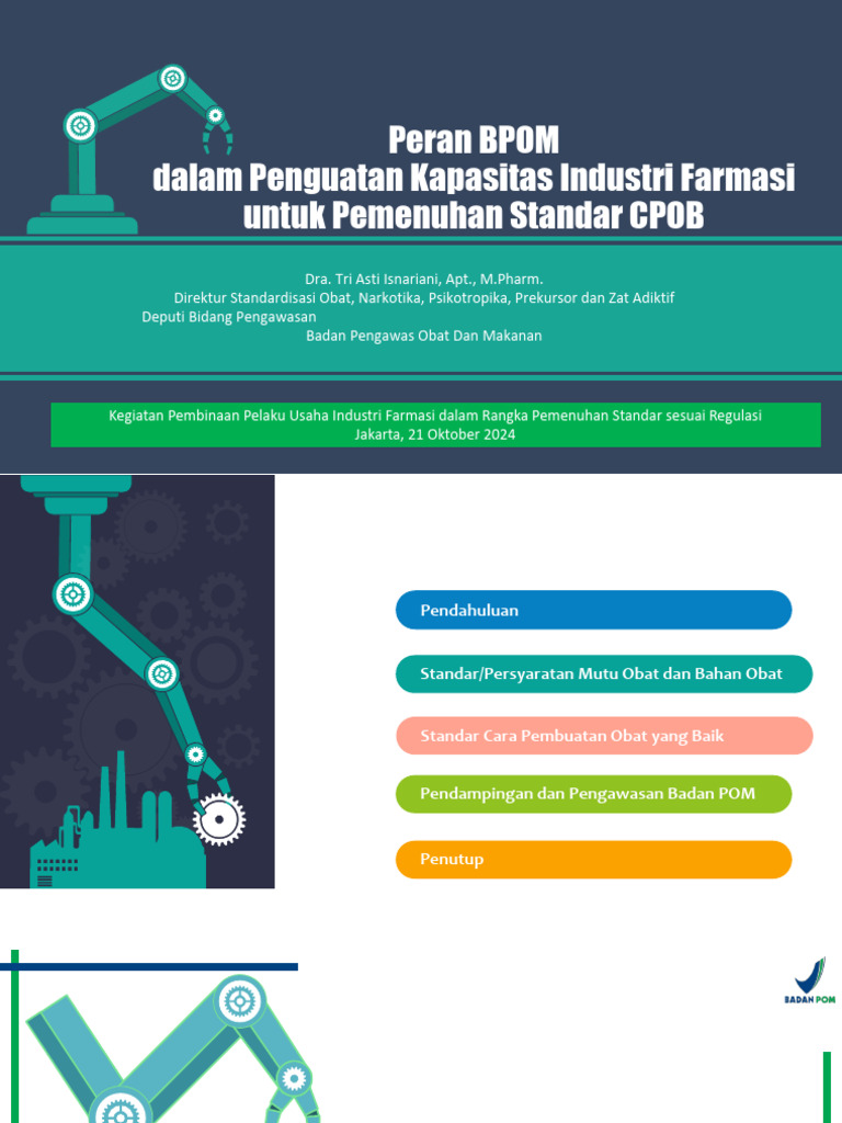 BPOM dan Standar CPOB Industri Farmasi | PDF
