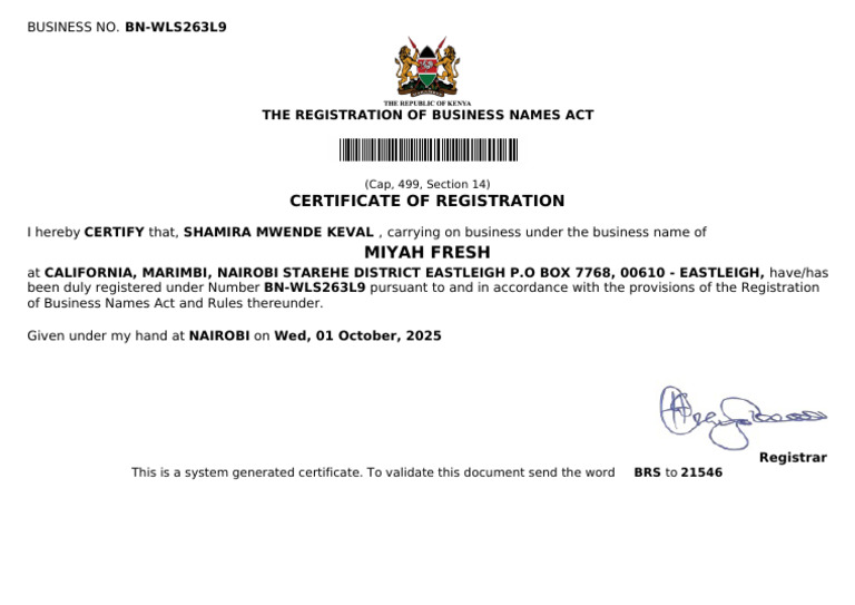 BN-WLS263L9-Business Name Registration Certificate | PDF