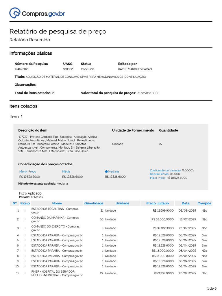 cotacao-detalhado-1246-2025_%281%29_assinado | PDF | Variação | Desvio ...