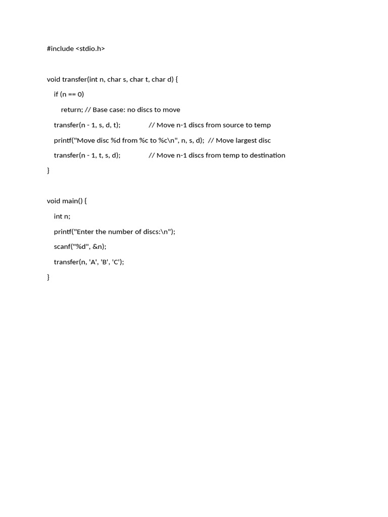 Tower of Hanoi C Program | PDF