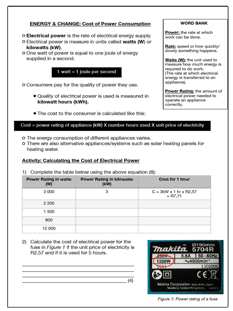 Cost of Electrical Power Consumption | PDF | Watt | Electric Power