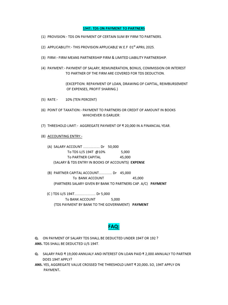 TDS on Partner Payments Under 194T | PDF