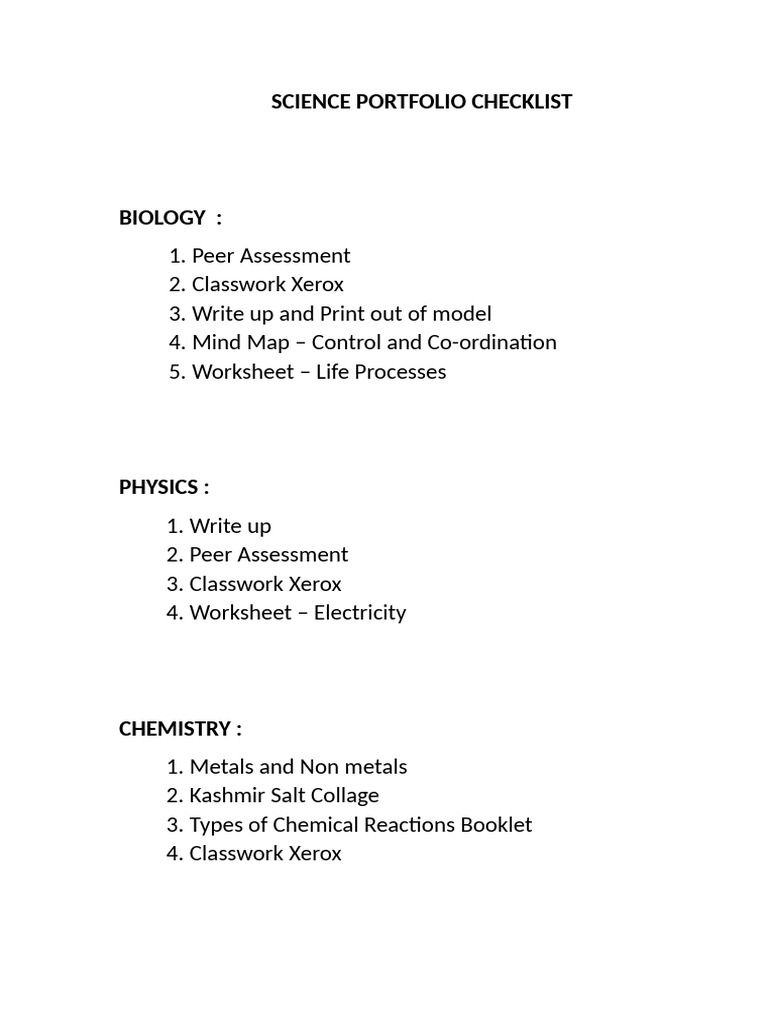 Science Portfolio Checklist | PDF