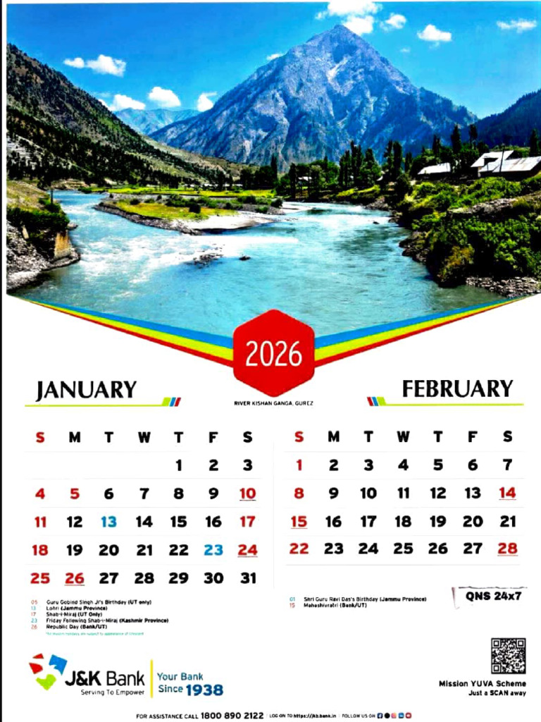 JK Bank Calendar 2026 | PDF