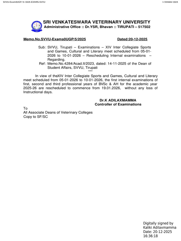 SVVU Exam Rescheduling Notice 2025 | PDF