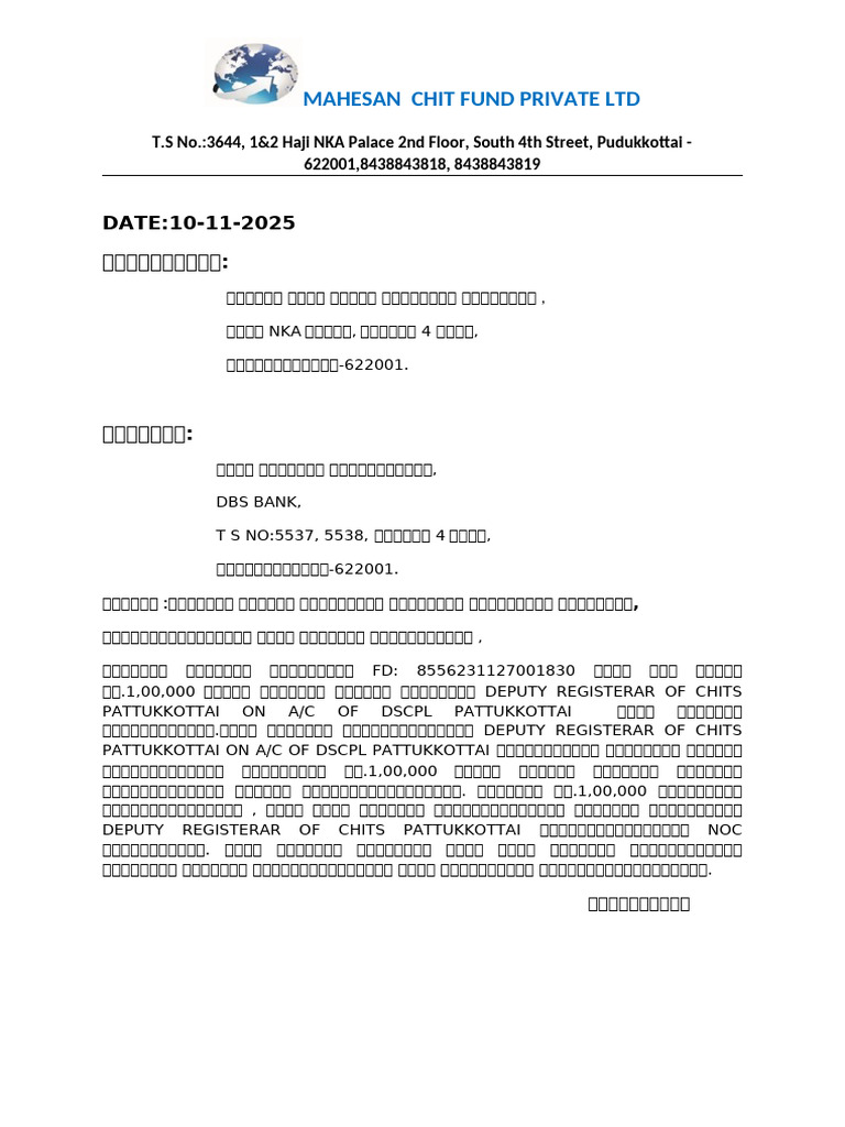 Dps FD Close Letter Format | PDF