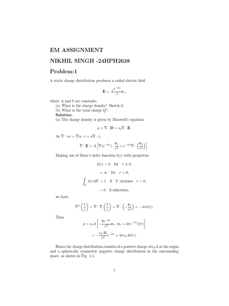 Em Assignment | PDF | Sphere | Electric Field