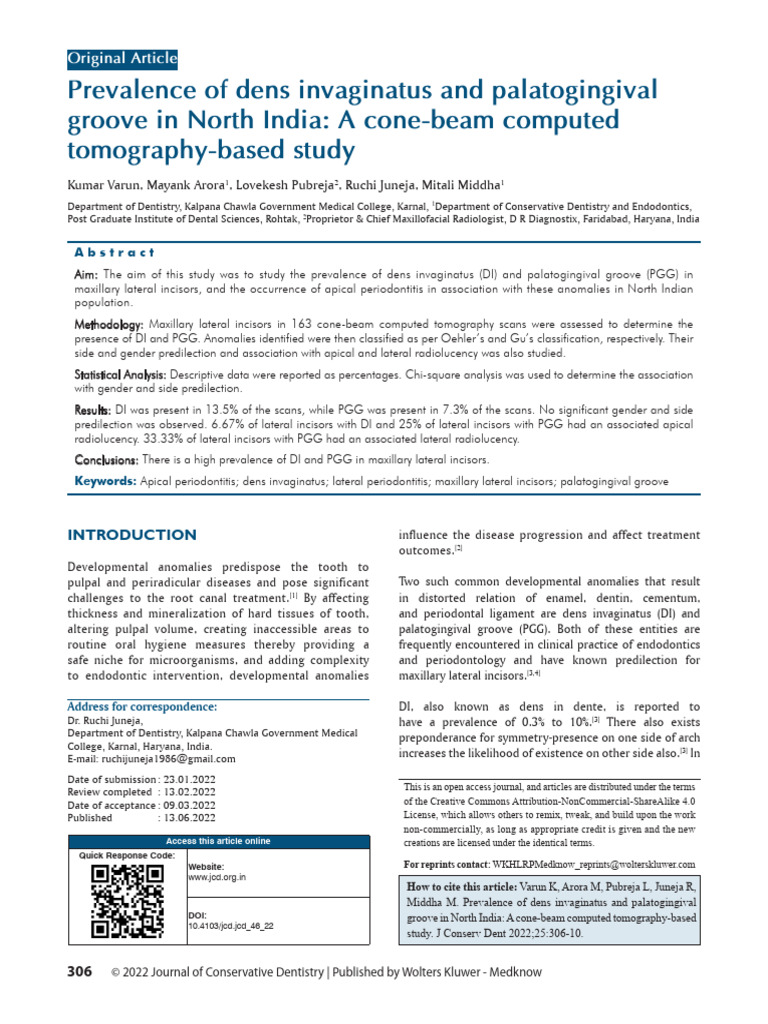 Prevalence of Dens Invaginatus and Palatogingival.16 | PDF ...