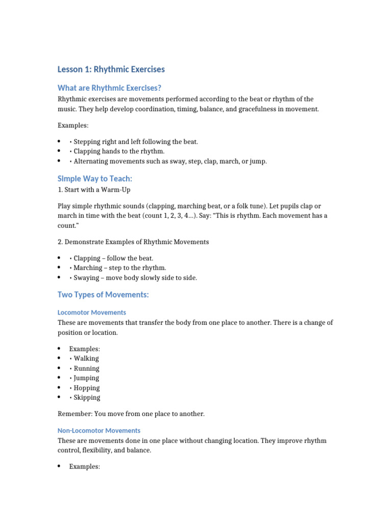Rhythmic Exercises for Movement Skills | PDF