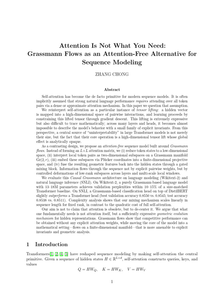 Grassmann Flows: An Attention-Free Model | PDF | Tensor | Mathematics