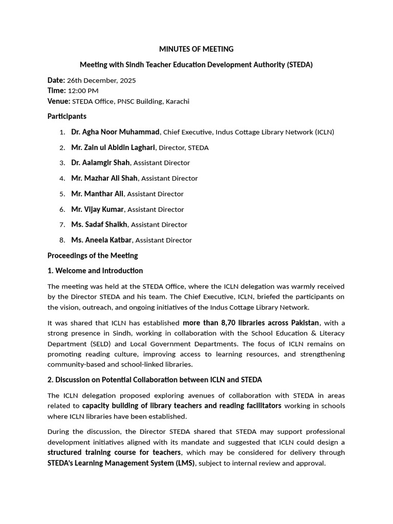 ICLN & STEDA MEETINGMINUTES(1)(1)(1) | PDF | Learning