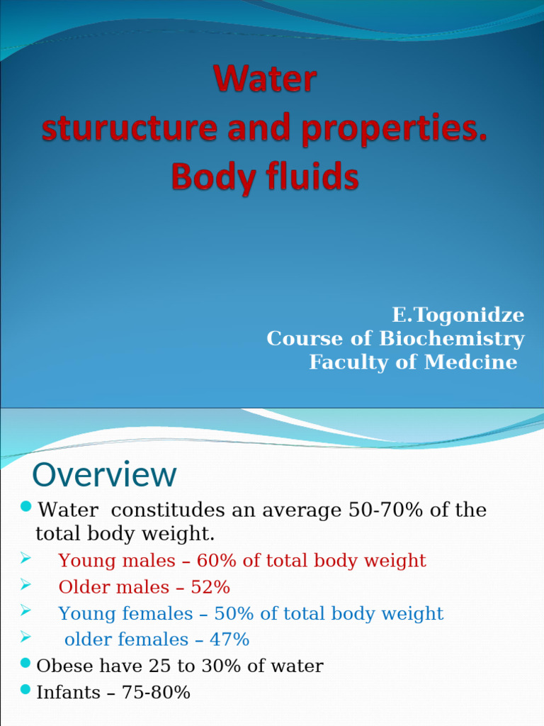 Water and Body Fluids. PH. Buffer System | PDF | Osmosis | Water