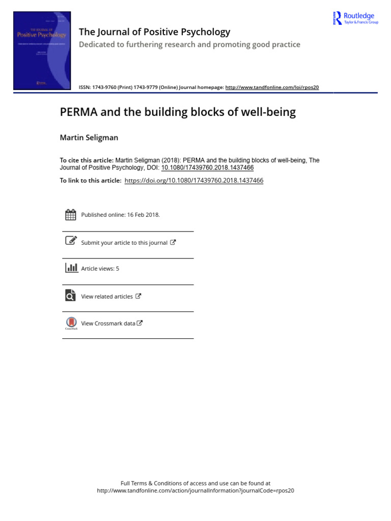 2. PERMA and the Building Blocks of Well-being - Seligman | PDF | Well ...